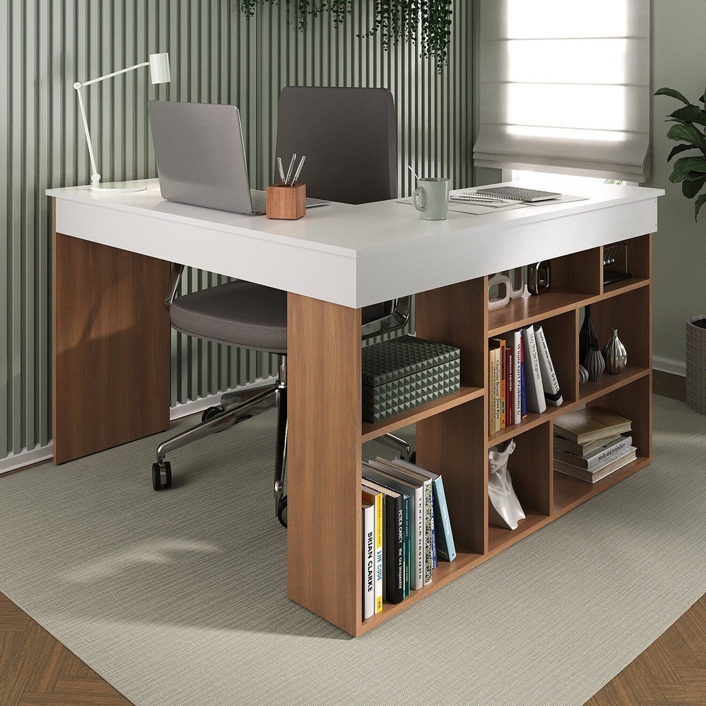 Mesa de Escritório em L 8 Nichos Montecello Yescasa | Shopee Brasil