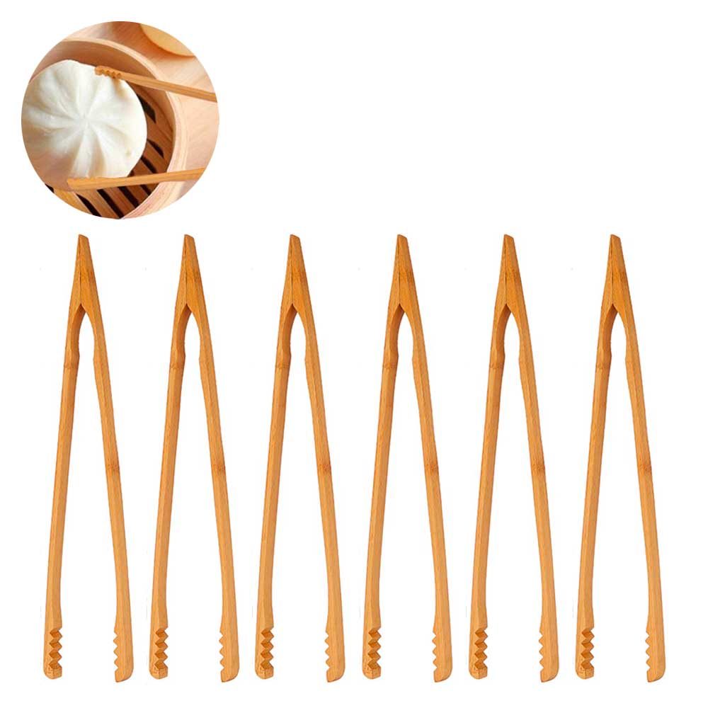 Jogo 6 Pinças culinária reta bambu 36cm empratar alimentos cozinha ...