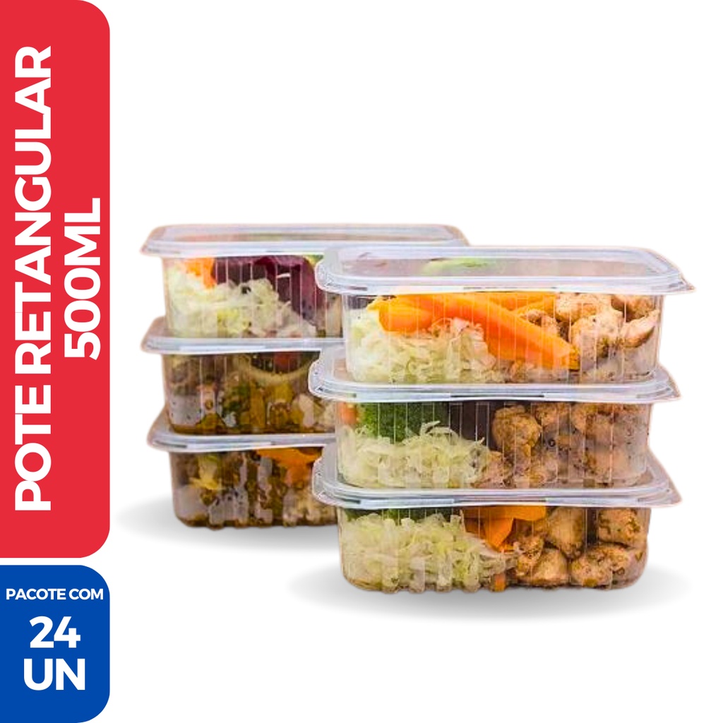 Pote Retangular Marmita Marmitinha Fitness C/ Tampa 500ML - 24 Unidades | Shopee Brasil