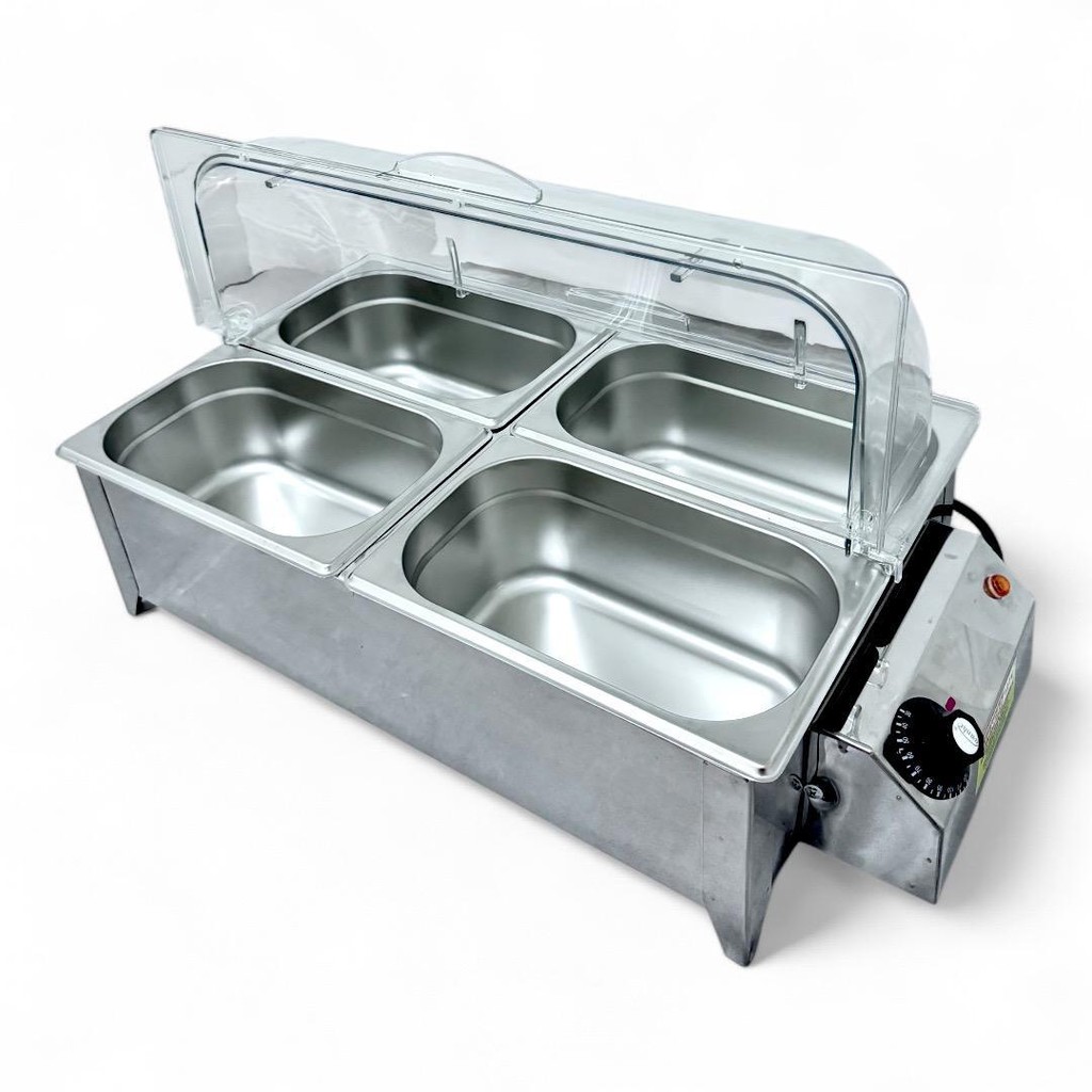 Rechaud Elétrico 750W 4 Cubas Inox Tampa Acrílico | Shopee Brasil