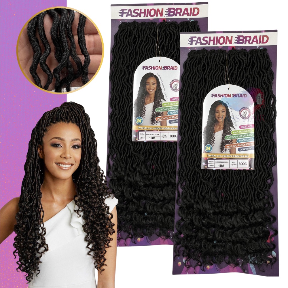 KIT 2 Cabelo Cacheado Goddess Locs B Fashion Braid 60cm | Shopee Brasil