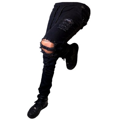 calça jogger masculina preto rasgado skinny jeans slim fit | Shopee Brasil
