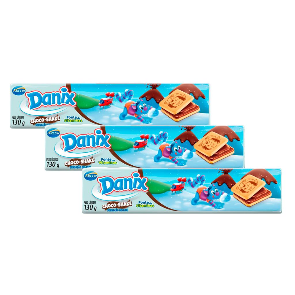 Kit 3 Biscoito Recheado Danix Sabor Choco-Shake 130g | Shopee Brasil