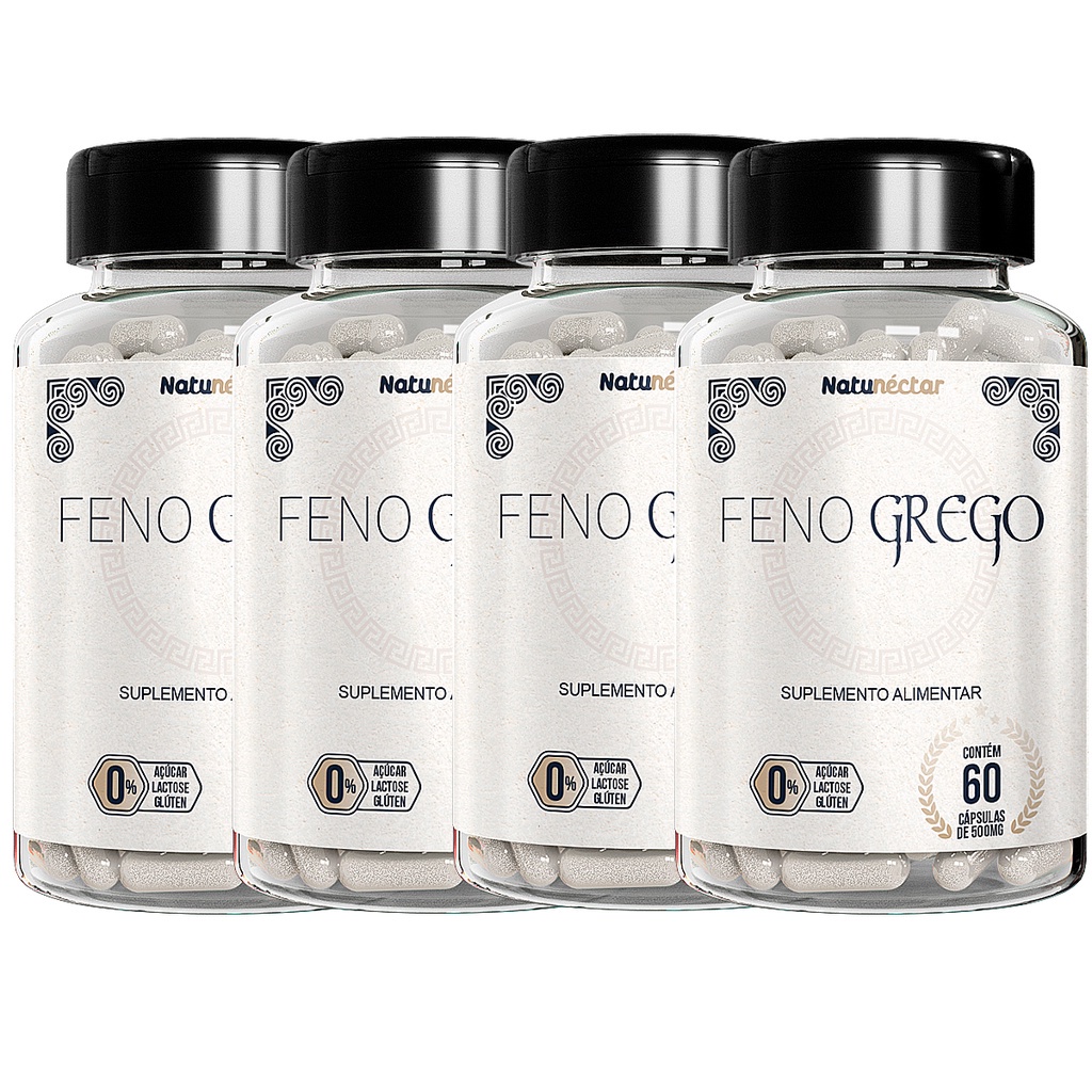 Kit 4 Potes Feno Grego Suplemento Natural Premium 100% Puro Original ...
