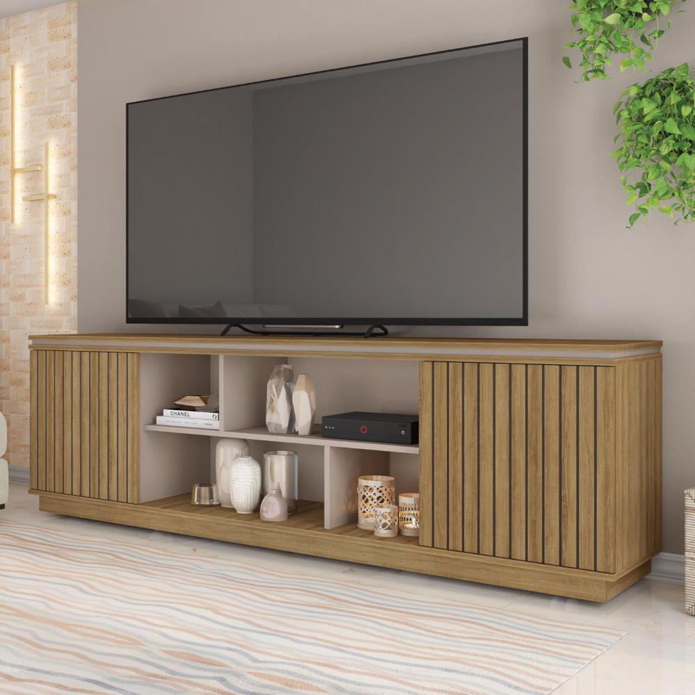 Bancada Rack Tv Até 75 Polegadas 2 Portas Sky Marrom Caemmun | Shopee Brasil