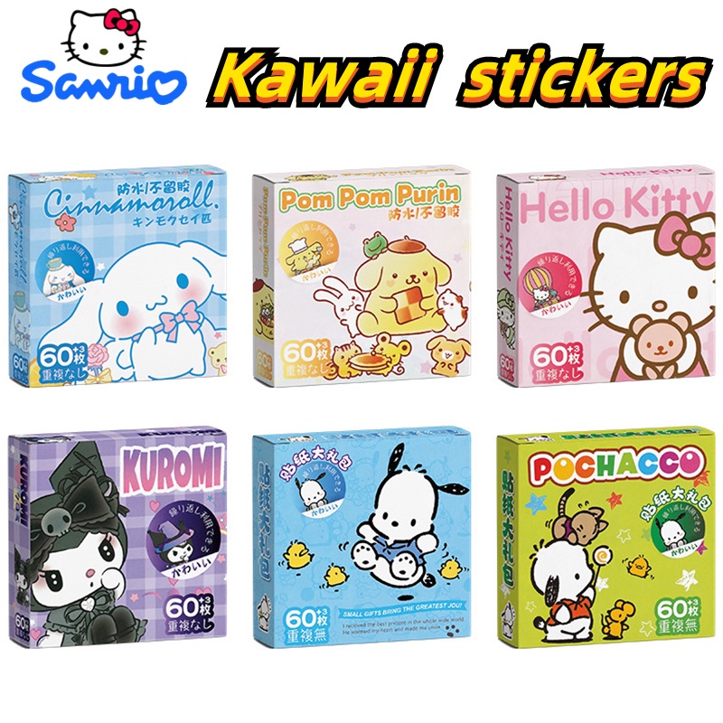 60pcs Box Sanrio Handbook Sticker Set Hello Kitty Kuromi Cinnamoroll