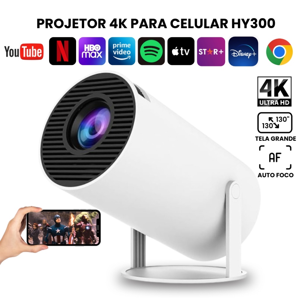 Projetor 4K HD 150 Polegadas Celular, Tv B0x, Xbox, PS, Pc, Wifi e Bluetooth HY300 Magcubic 110/ ...