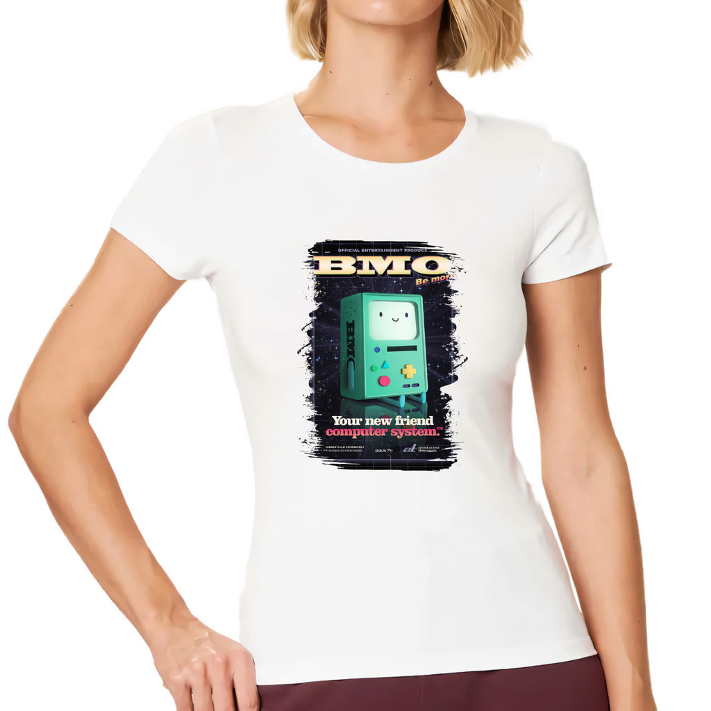 Camiseta Hora de Aventura BMO T-shirt Feminina Gola Ribana Manga Curta ...