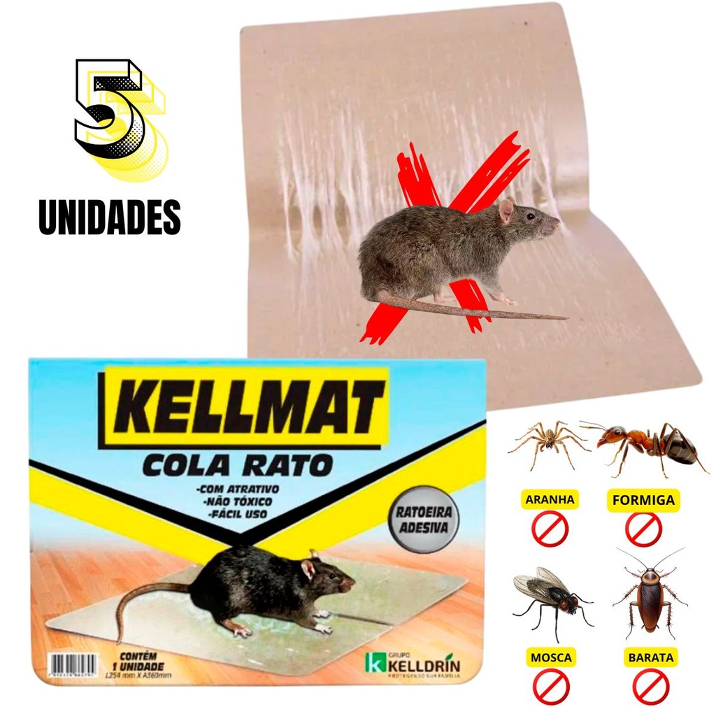 Ratoeira Adesiva Armadilha Para Ratos Kellmat Kit 5 Unidades | Shopee ...