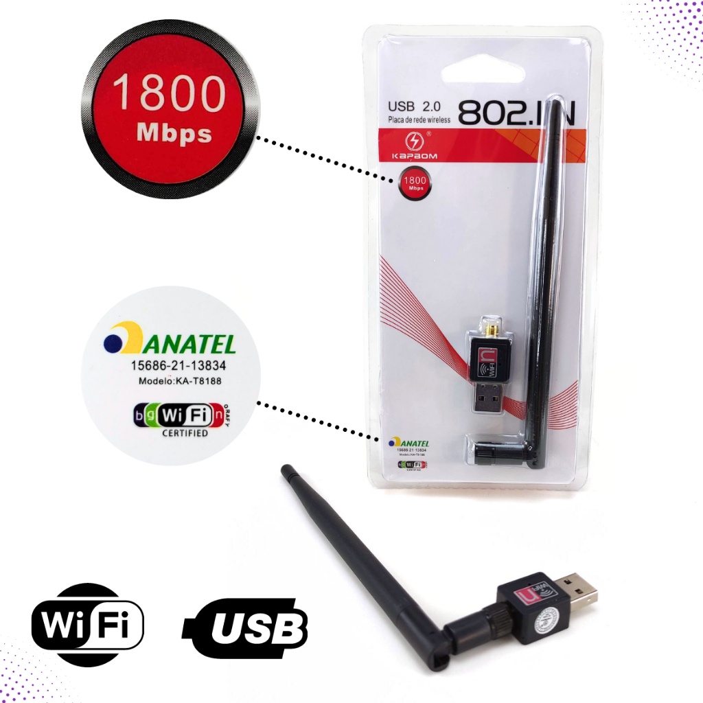 Adaptador Receptor Wireless Usb Wifi 1800mbps Pc E Notebook | Shopee Brasil