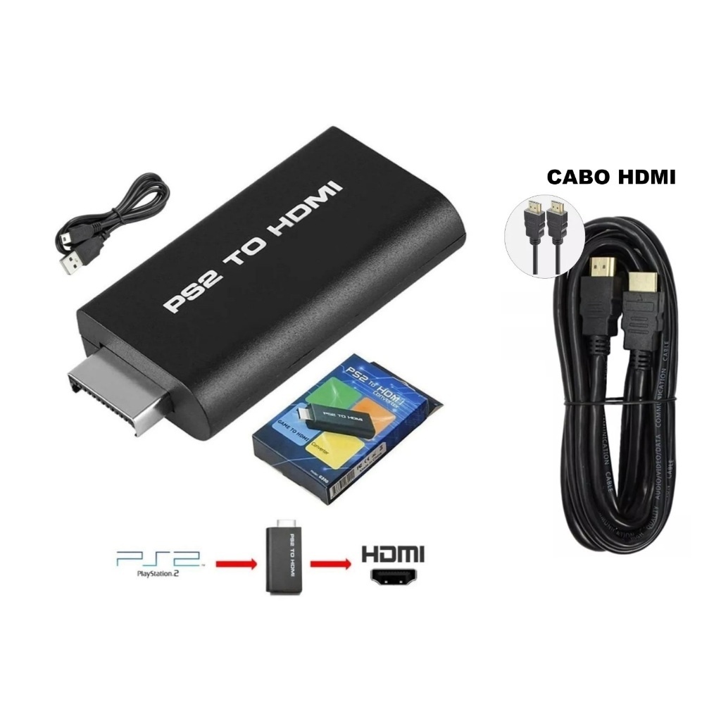 Adaptador Conversor PS2 Para Hdmi - PS2 To Hdmi C/ Cabo Hdmi-Hdmi 2 ...