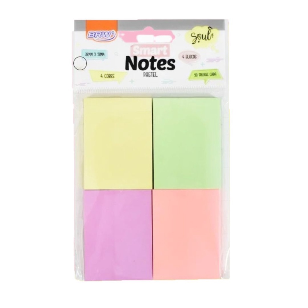 Bloco Smart Notes 4 Blocos x 50 Folhas Colorido Pastel - BRW | Shopee ...