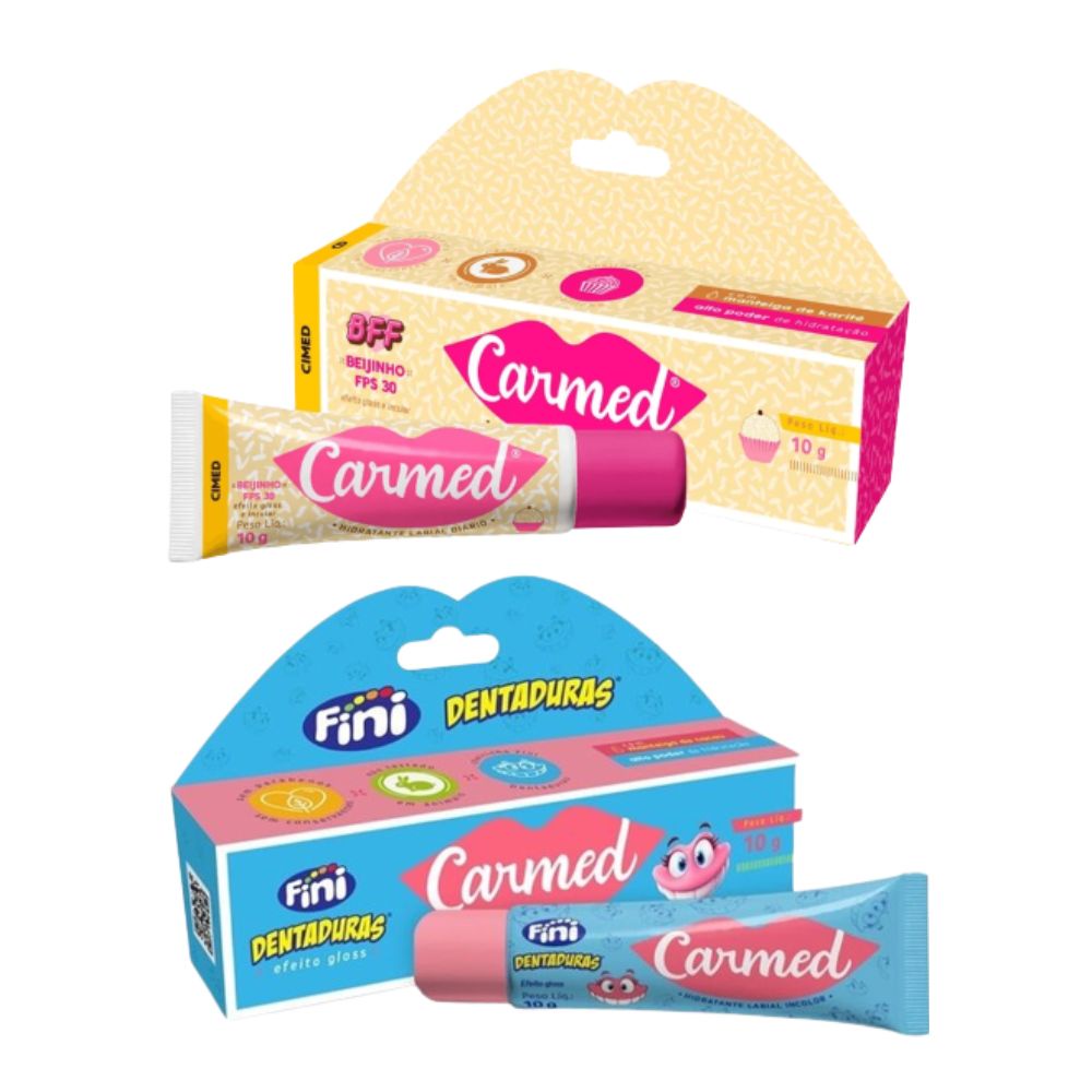 Kit Carmed Incolor Beijinho FPS 30 + Fini Dentaduras Efeito Gloss Hidratante Labial Gel Cimed ...
