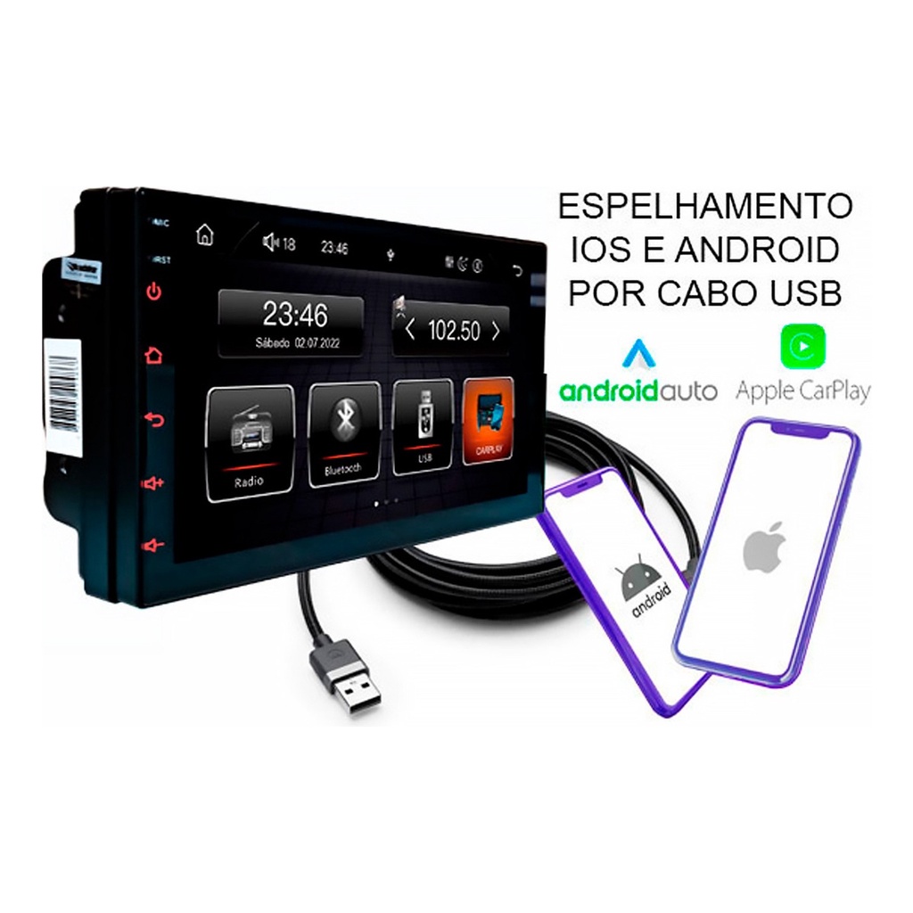 Central Multimidia 7 Pol Carplay Bluetooth Usb Fm Rs-708br | Shopee Brasil
