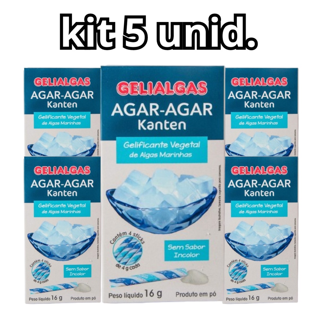 KIT 5 unid Agar Agar em Pó Stick Pack Gelialgas 16g | Shopee Brasil