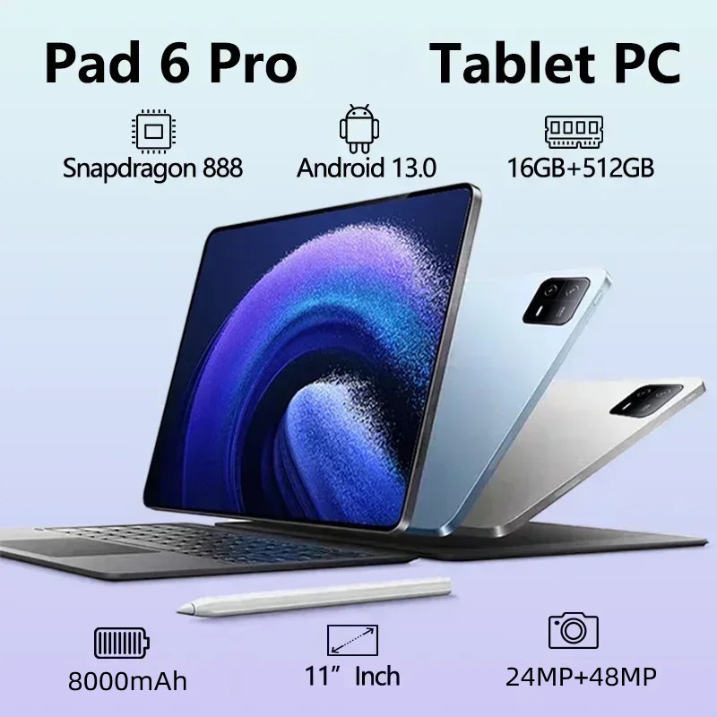 Pad 6 Tablet Pro Global Android 13 Snapdragon 888 16GB + 512GB Tablets ...