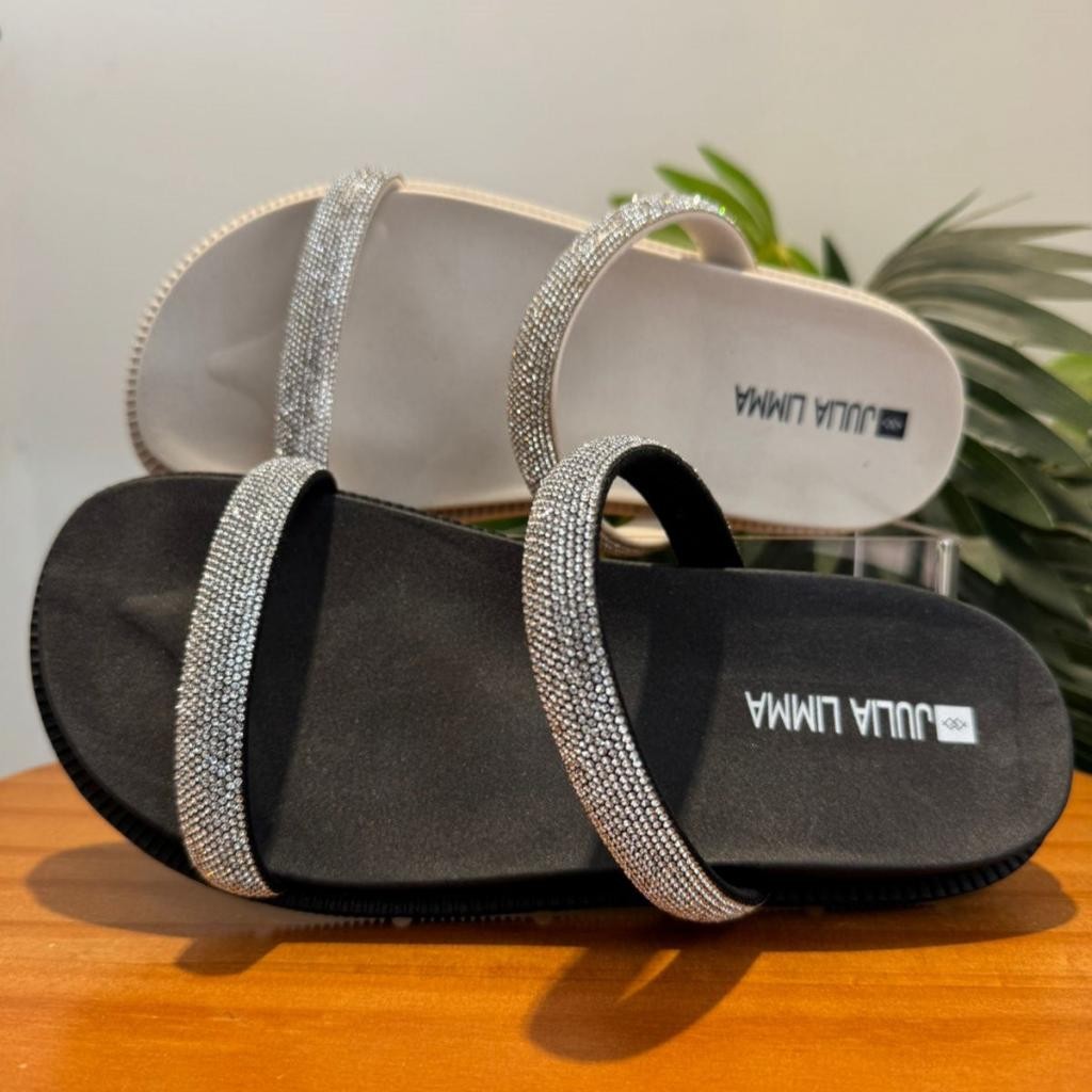 Sandália Papete Julia Limma Strass Glitter 2 Tiras Confortável | Shopee ...