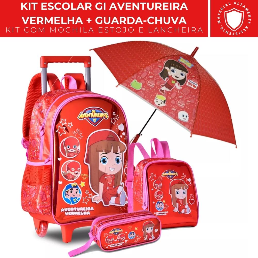 Kit Escolar e Guarda Chuva Infantil Gi Aventureira Vermelha | Shopee Brasil