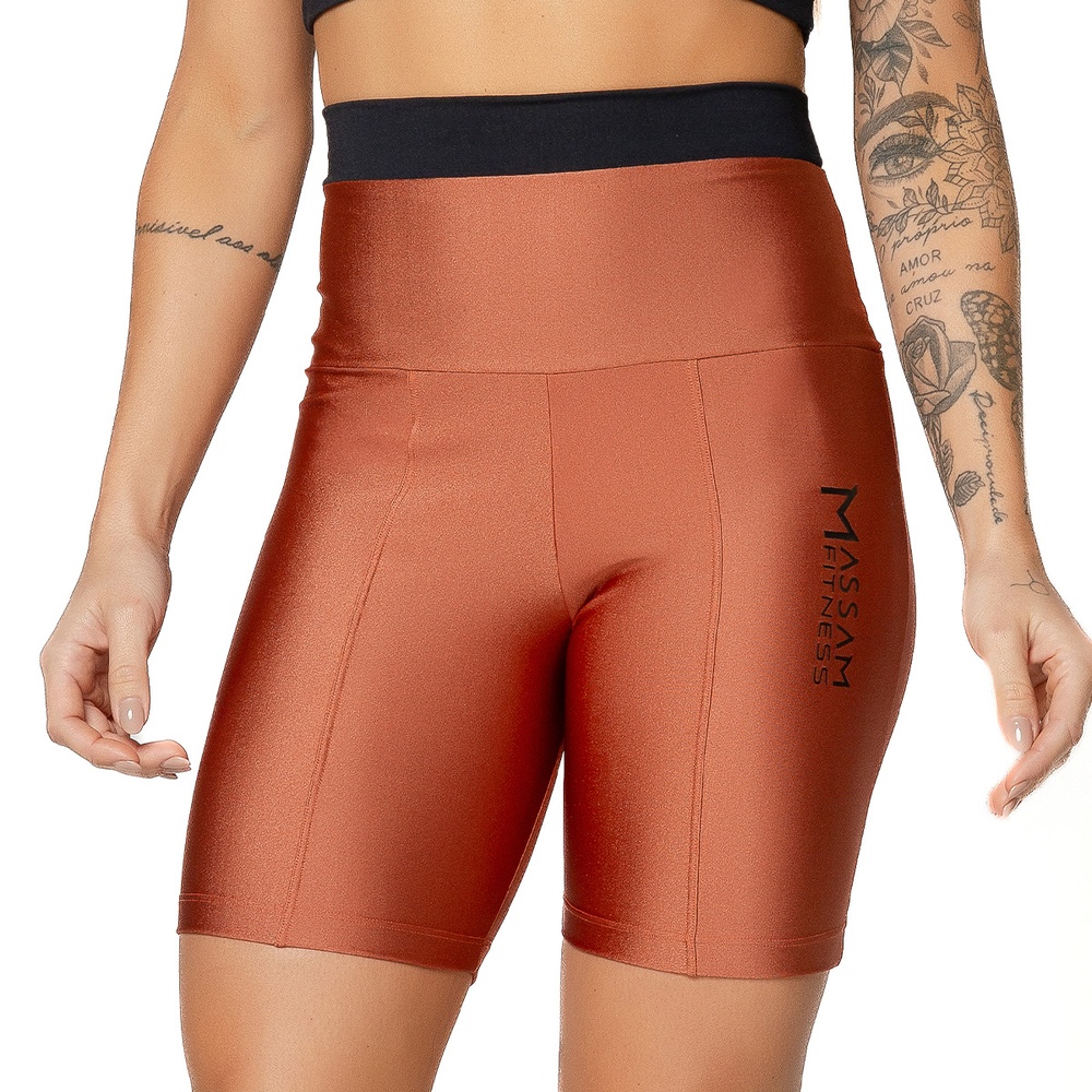 Bermuda Metalic Cobre Massam Fitness | Shopee Brasil