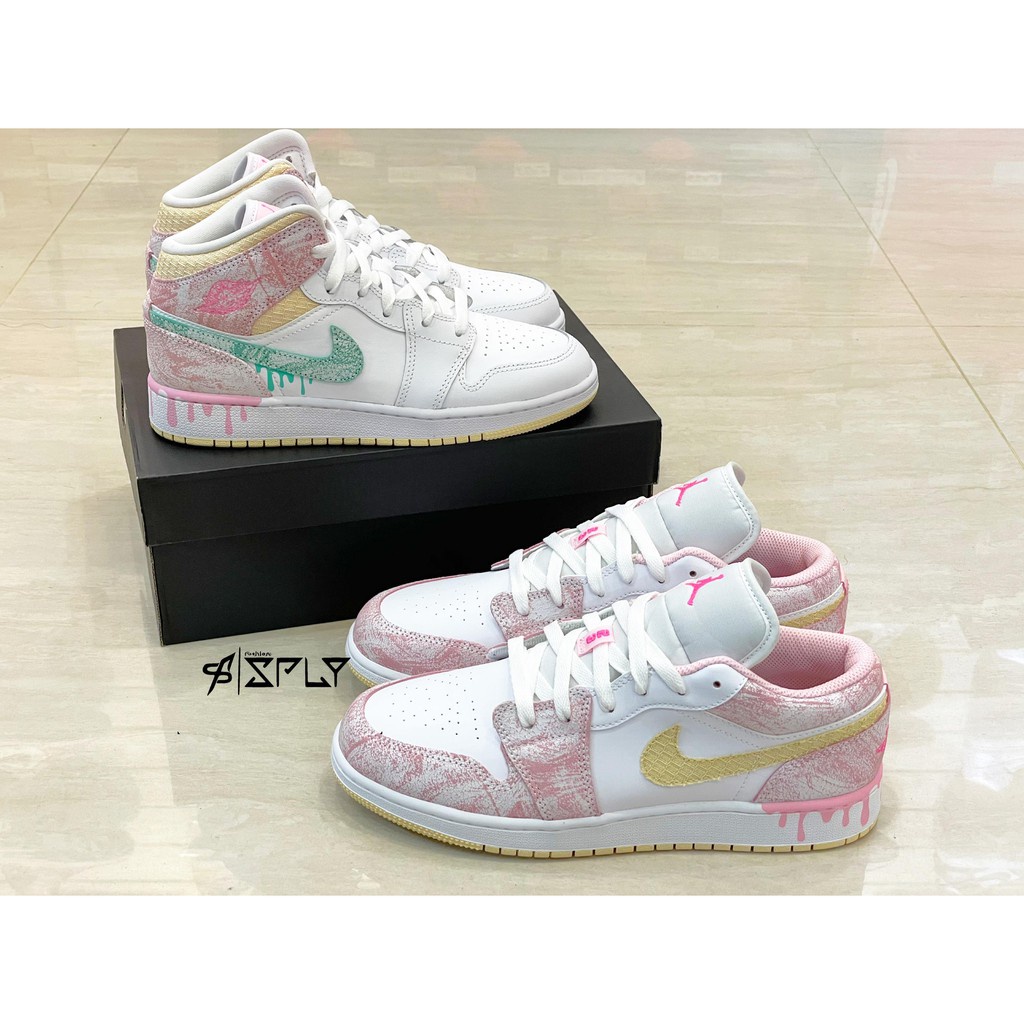 Alta Qualidade AIR JORDAN 1 BAIXO / MID Sorvete em Pó Branco CW7104-601 ...