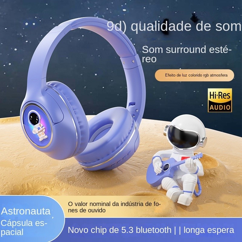 Fone Sem Fio Bluetooth Astronauta Com Microfone LED Luz Música Game ...