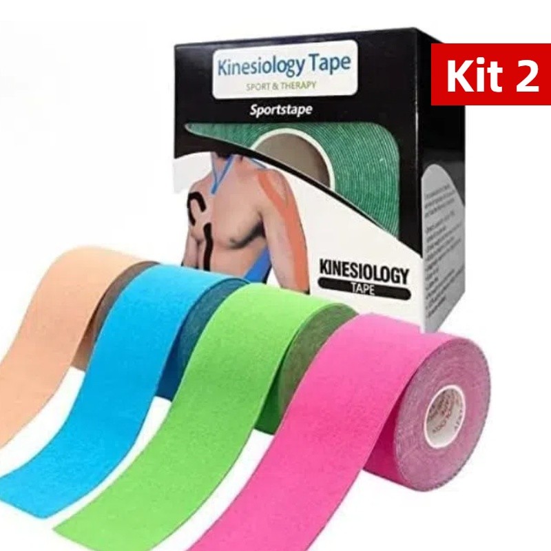 Kit 2 Fita Kinesio Tape Bandagem Elástica Adesiva 5cm X 5m,Alivia a Dor Tape Fisioterapia ...