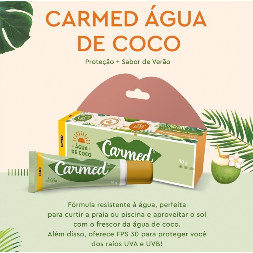 Protetor Labial Carmed FPS 30 Água de Coco 10g | Shopee Brasil