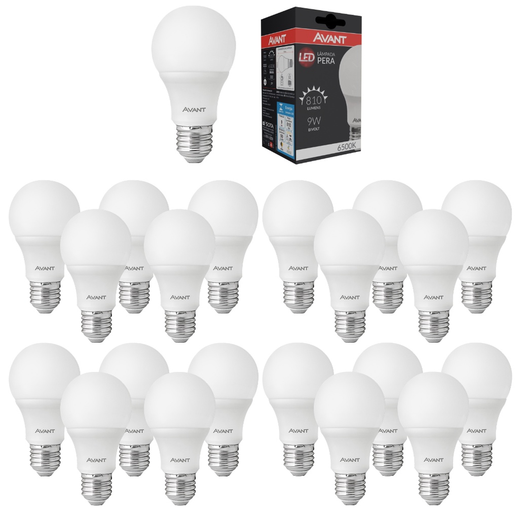 KIT 20 LÂMPADA LED BULBO 9W ALTA POTÊNCIA E27 - AVANT | Shopee Brasil