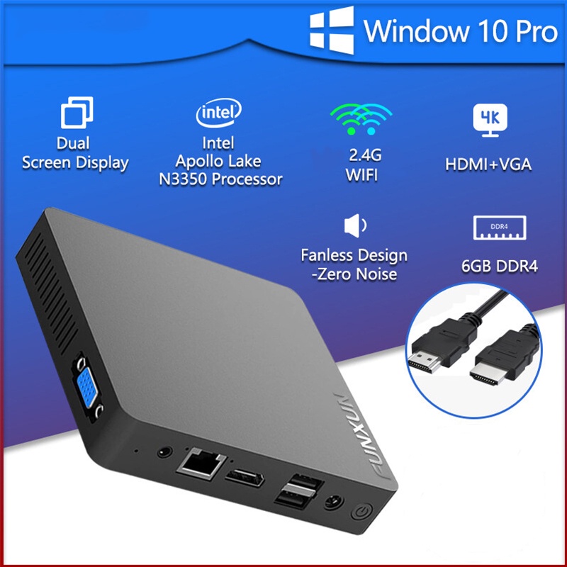 Funxunxun MINI PC Windows 10 Pro 6GB RAM Intel N3350 WiFi Suporte A Tela De Dupla 4K USB 3.0 ...