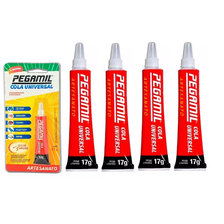 Cola Universal Pegamil Artesanato 4 Bisnagas De 17g | Shopee Brasil
