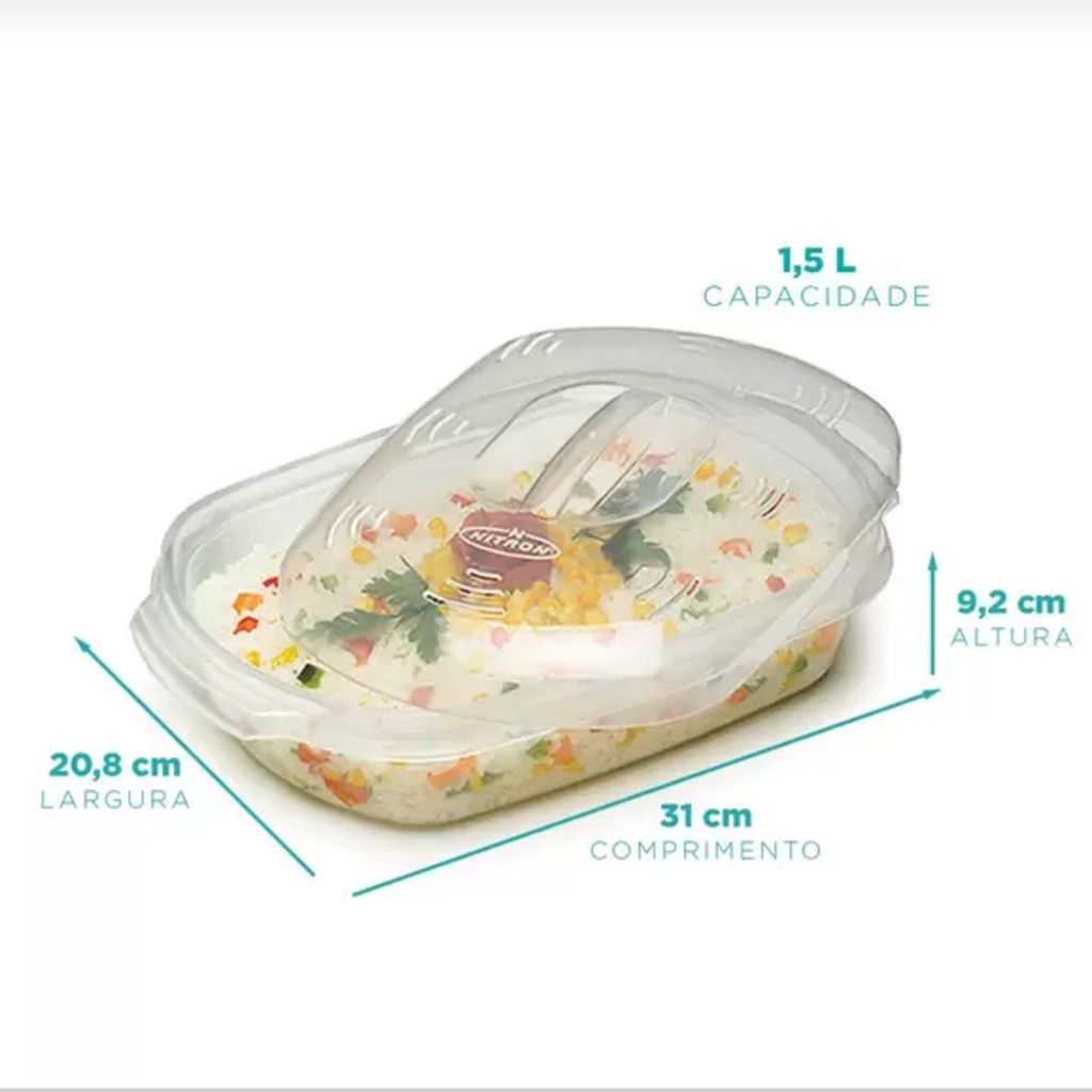 Travessa Arroz Salada com Tampa 31x21x9cm para Micro-ondas e Freezer ...