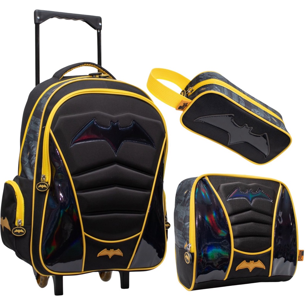 Kit Mochila Infantil Escolar Holografico Bat Rodinha Menino | Shopee Brasil