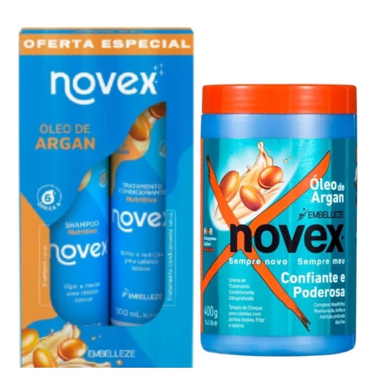 Kit Novex Oleo de Argan Shampoo 300ml + Condicionador 300ml + Mascara 400g | Shopee Brasil