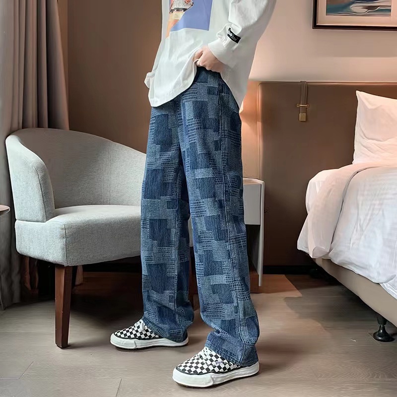 Calça Masculina Coreana Solta Reta Estilo Hip Hop Com Padrão De Letra