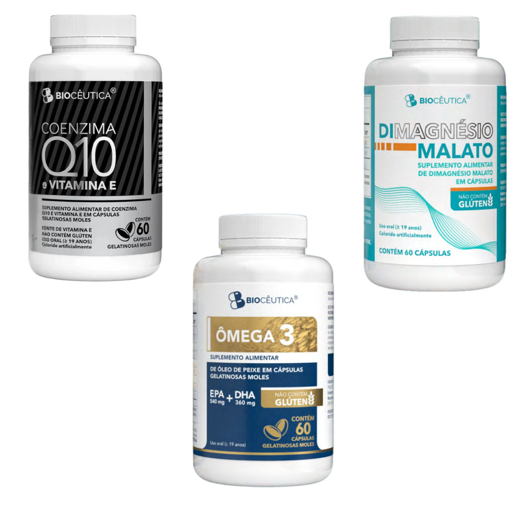 Kit Suplemento Vitaminas Coenzima Q10 + Ômega 3 1000mg + Dimalato Magnésio | Shopee Brasil
