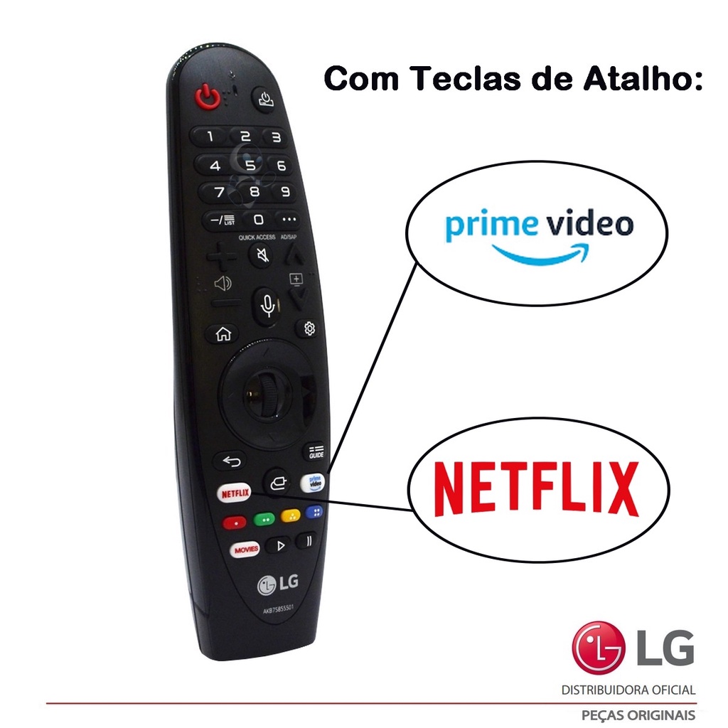 CONTROLE REMOTO MAGIC LG ATALHOS NETFLIX PRIME VÍDEO AN-MR20GA MR20GA ...