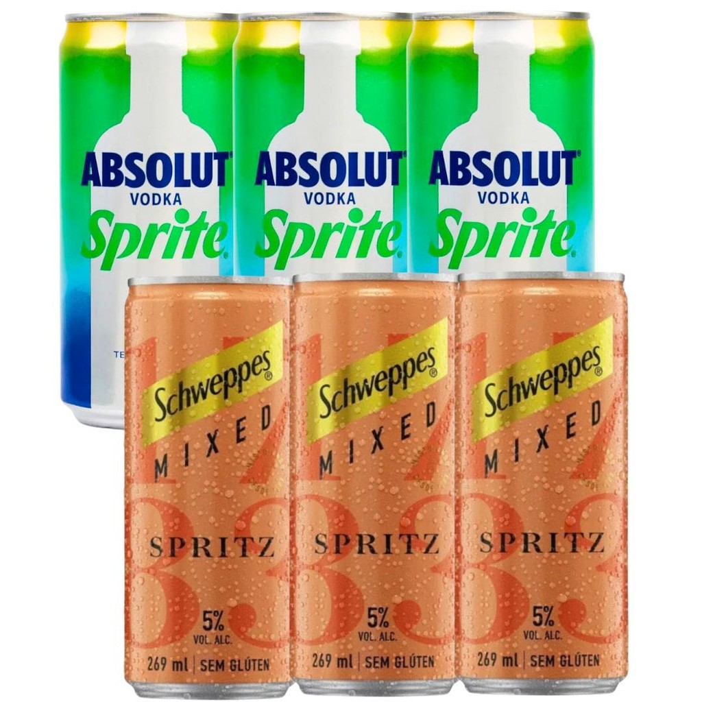 Kit 3un Absolut Vodka & Sprite Limão Lata 269ml + 3un Schweppes Mixed ...