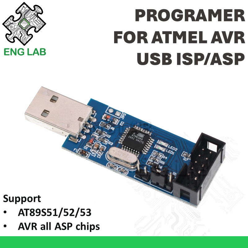 ENGLAB★ATMEL 51 AVR USB ISP ASP Programador, ATMEGA8 Programador, Downloader com cabo | Shopee ...
