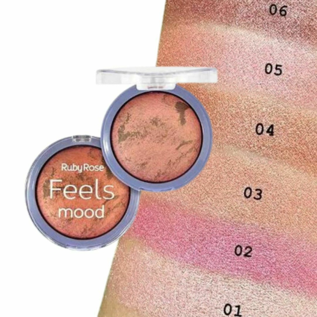 BLUSH COMPACTO MARMORIZADO FEELS MOOD RUBY ROSE | Shopee Brasil