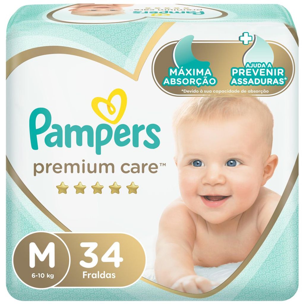 Fralda Pampers Premium Care Tamanho M Pacote Mega 34 Fraldas ...
