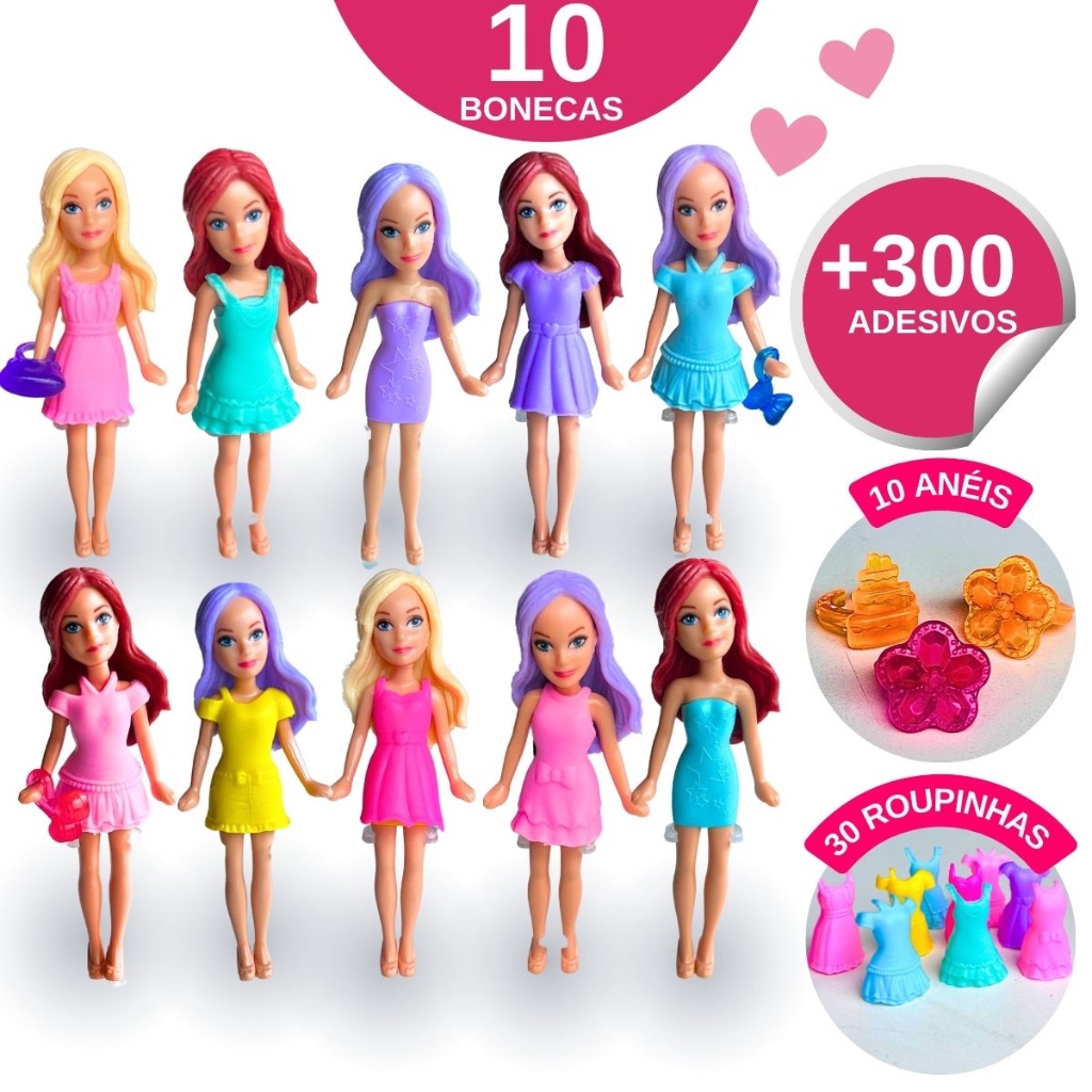 Kit 10 Boneca Infantil Menina Brinquedo Pocket Troca Roupa Poly Bonecas ...