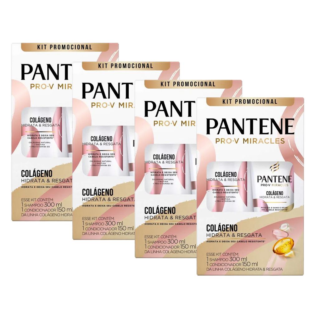 Kit Pantene Shampoo 300ml + Condicionador 150ml Colágeno - 4 Unidades | Shopee Brasil