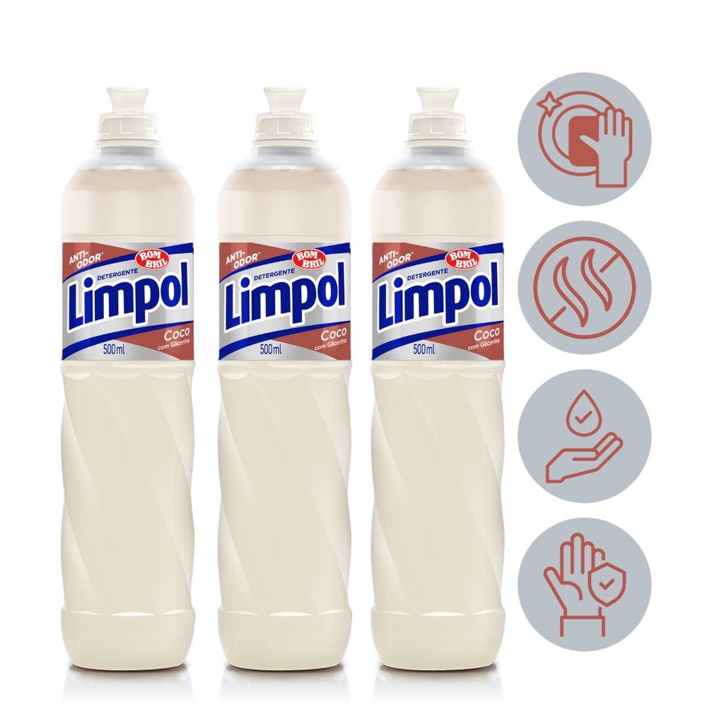 Kit 3 Detergente Liquido Anti Odor Coco Limpol Bombril 500Ml | Shopee ...