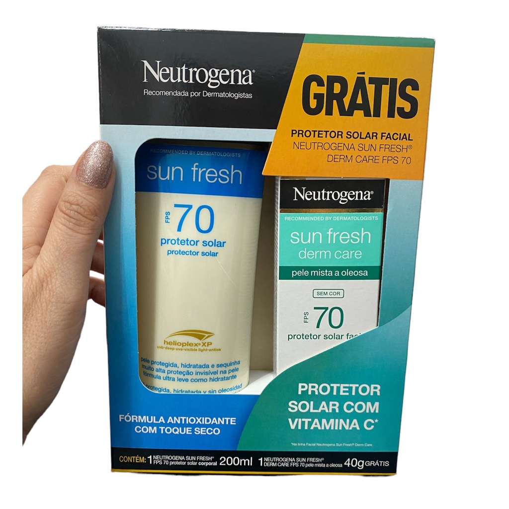 Kit Protetor Solar Facial e Corporal Neutrogena FPS 70 Pele Mista a ...