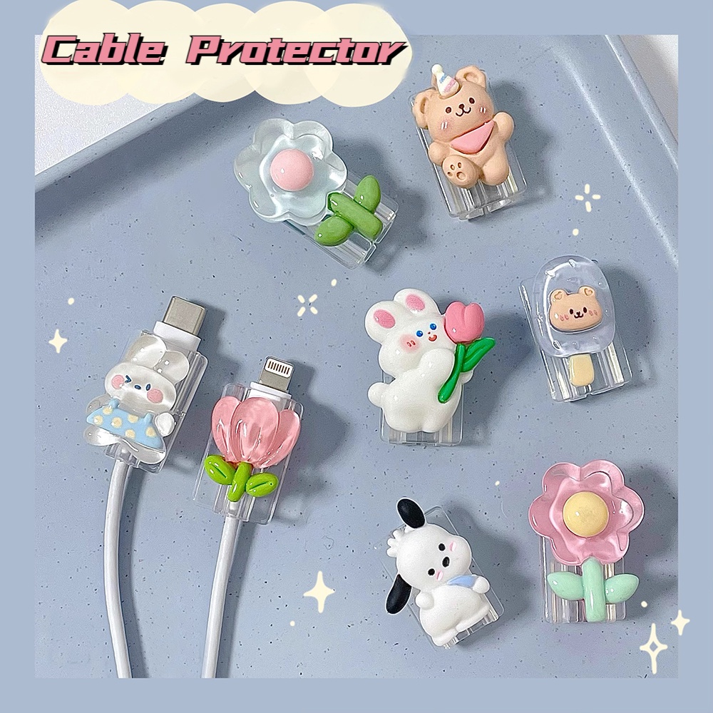 Fofo Protetor de Cabo Animal 3D Flower Bear para Carregador USB Apple/Type C | Shopee Brasil