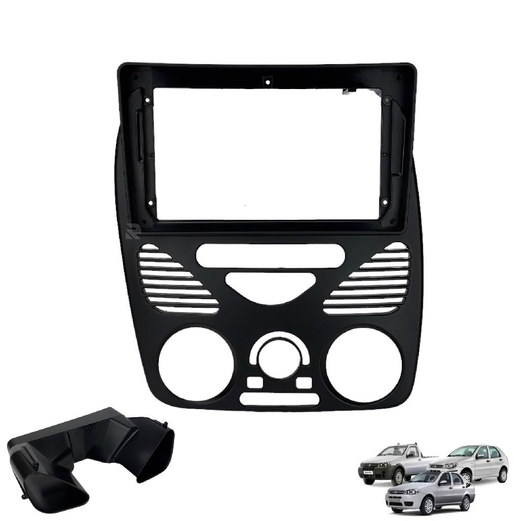 Moldura Painel DVD 2 Din MP5 Central Multimidia 9 Polegadas Fiat Palio Siena Strada G2 2002 a ...