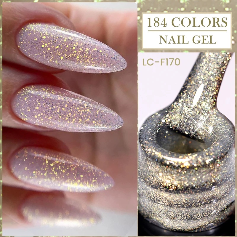 LILYCUTE 7ML Gold Glitter Gel De Polimento De Unhas Aurora Laser Brilhante Semi Permanente UV ...