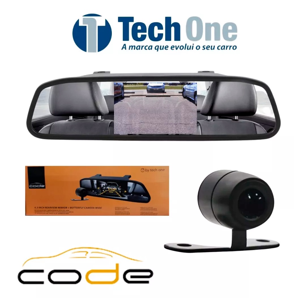 Retrovisor Display 4.3 Centralizado Com Câmera Ré Borboleta 420P Tech One Assistência ao ...