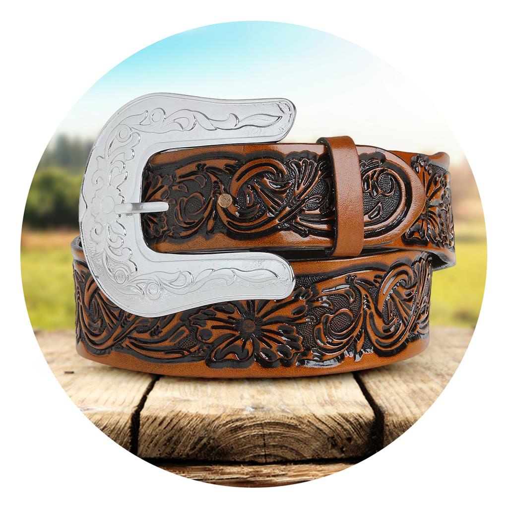 Cinto country couro legitimo cowboy bordado barretos rodeio - Faz a Boa!