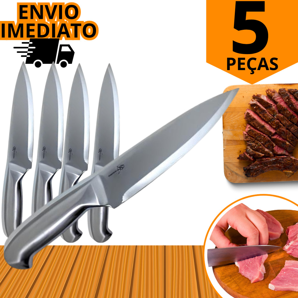 Kit 5 Faca Peixeira Em Inox Profissional N°7 Linha Texas Afiada ...